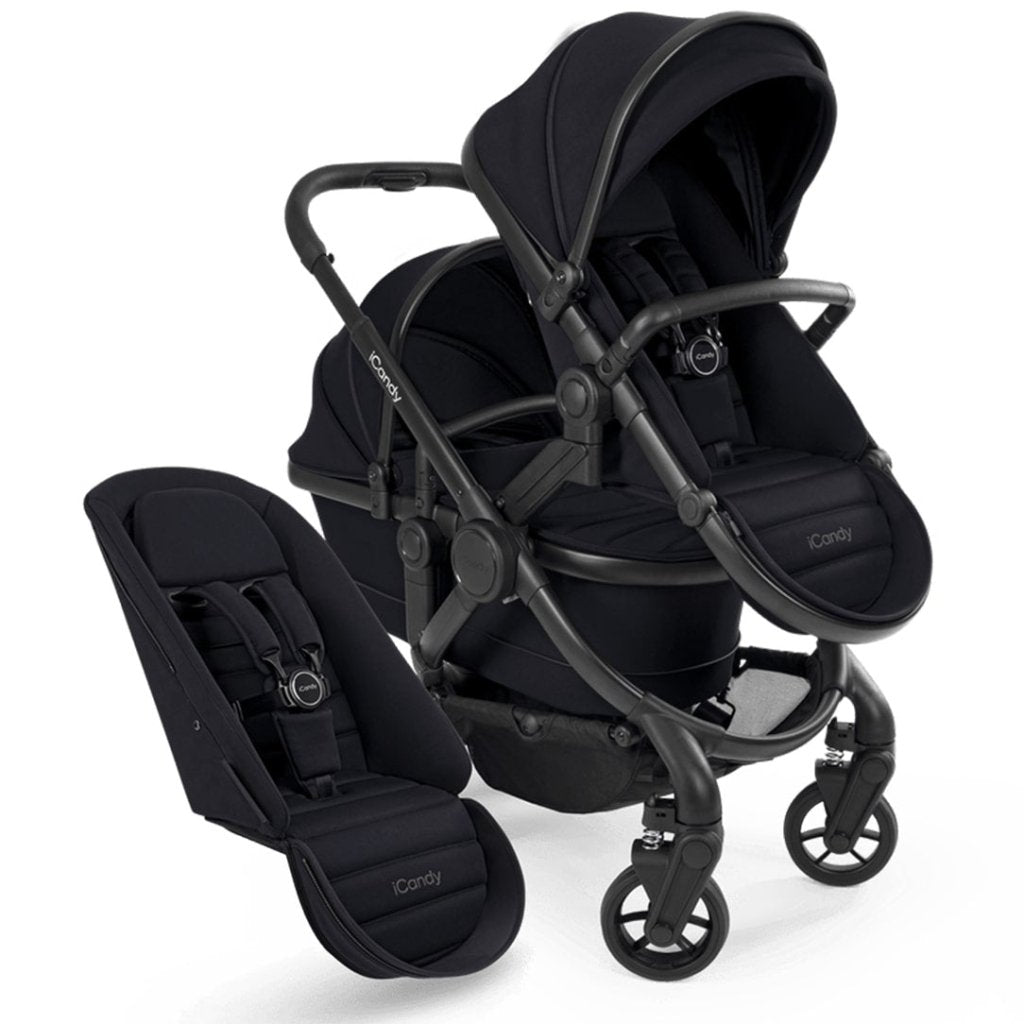 ICANDY Peach 7 Double Pushchair and Carrycot Combo Set - Black Edition ...
